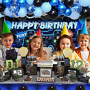 Winrayk Video Game Party Decorations Birthday Supplies Game Balloons Garland Arch kit Backdrop Game On Tablecloth Star Gamepad Foil Balloon Boy Girl Kids Teen Gamer Birthday Party Decorations Supplies