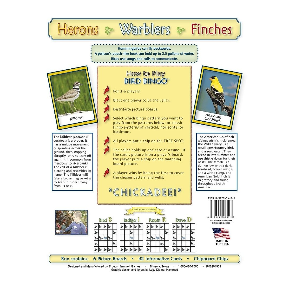 Lucy Hammett - Bird Bingo Game - 6 Unique Picture Boards, 42 Informative Cards - Family Learning Fun for All Ages