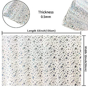 HYANG Holographic Star Transparent PVC Super Clear Holographic Vinyl Faux Leather Sheets 1 Roll 12"X47" (30cmX120cm) for DIY Bows Earrings Bags DIY Crafts Making