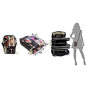 Amy & Joey Magazine Cover Collage Michelle Obama Printed Crossbody Bag Cellphone Purse Wallet (MULTI/RD)