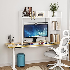 Mmucco Desk Hutch Dorm,3-Tier 5 Shelves Display Rack,Wooden Desk Shelving Desktop Bookshelf Hutch for Computer Desk,Multi-Purpose Organizer Shelf Suitable for Office Home Dormitory (White)