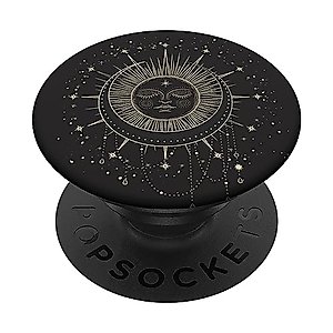 Moon Sun Stars Astrology Black PopSockets Standard PopGrip