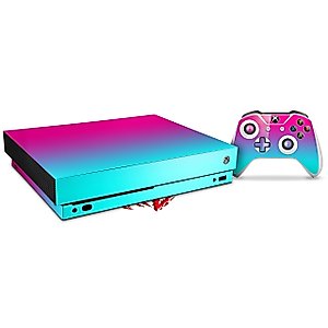 WraptorSkinz Decal Vinyl Skin Wrap Compatible with Xbox One X Console and Controller - Smooth Fades Neon Teal Hot Pink