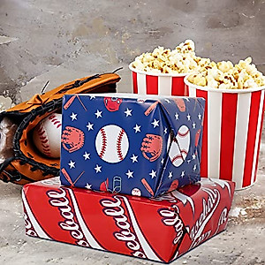 AnyDesign 12 Sheet Baseball Wrapping Paper Red Blue White Sports Gift Wrap Paper Bulk Folded Flat Baseball Print Art Paper for Baseball Theme Birthday Party DIY Crafts Gift Wrapping, 19.7 x 27.6 Inch