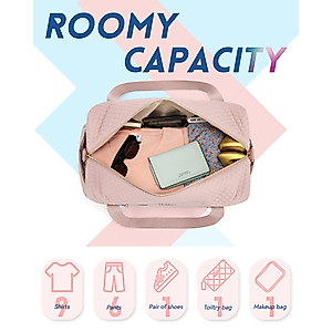 BAGSMART Travel Duffle Bag 3 Pcs Set Weekender Overnight Bag for Women with Makeup Bag & Clear Toiletry Bag, Carry On Bag with Shoe Compartment for Travel, Business Trips(Pink)