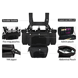 BOMTURN Chest Rig Tactical Airsoft Chest Rig 1000D Molle Micro Chest Rigs Adjustable Detachable Modular Vest with Mag Pouch