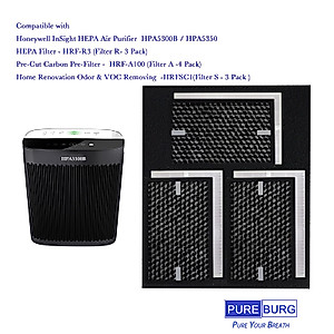 PUREBURG Replacement True HEPA Filter Kit Compatible with Honeywell InSight HPA5300B HPA5350 & PowerPlus HPA3300 Air Purifiers, HRF-R3(Filter R),HRFSC1(Filter S),HRF-A300(Filter A) HRF-ARVP300