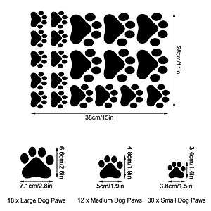 60 PCS Dog Paws Wall Decal Vinyl Stickers, Removable Animal Footprint Wall Decoration, Available in 3 Sizes DIY Sticker Mural Sets for Bedroom Living Room Office Playroom Classroom