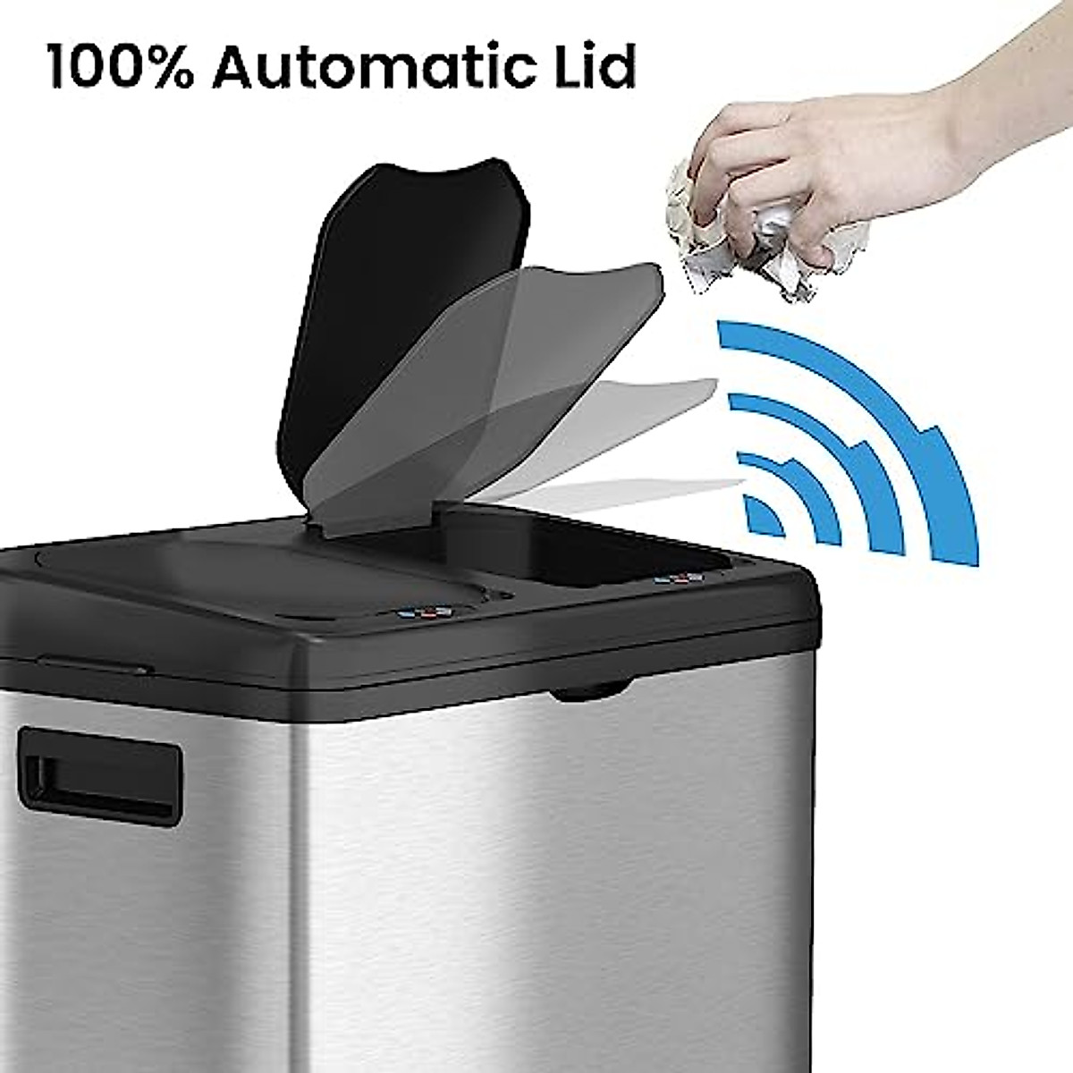 iTouchless 16 Gallon Touchless Trash Can and Recycle Bin, Stainless Steel, Dual-Compartment (8 Gal each), Kitchen Recycling and Garbage