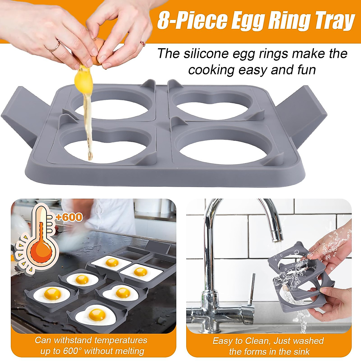 Palksky Silicone Egg Rings, Egg Mold for Frying Eggs Non Stick Food Grade Molds Round Circle Griddle Cooker Fried Shaper Fryer Ring for Cooking Breakfast Patty Mcmuffin Heat Resistant Pancake Rings