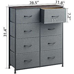 Somdot Dresser for Bedroom with 8 Drawers, 4-Tier Wide Storage Chest of Drawers with Removable Fabric Bins for Closet Nursery Bedside Living Room Laundry Entryway Hallway, Charcoal Grey/Dark Walnut