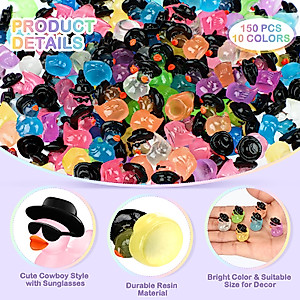 Barydat 150 Pcs Luminous Mini Resin Ducks with Sunglasses Bulk Glow in The Dark Colorful Tiny Cowboy Duck to Hide for DIY Landscape Pot Aquarium Dollhouse Baby Shower Party Favor