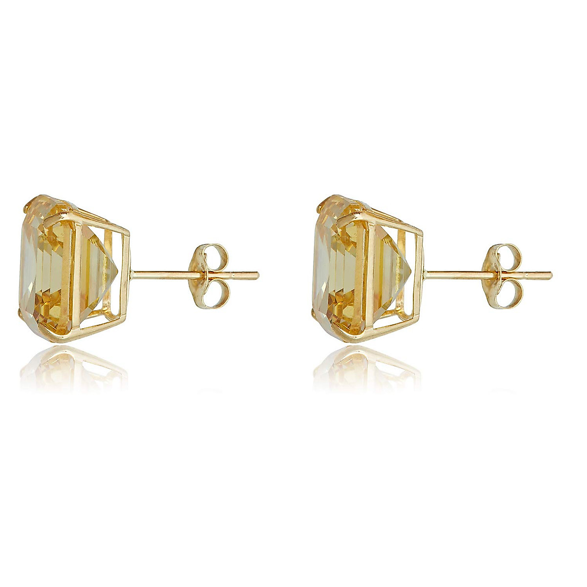 AVORA 10K Yellow Gold 10mm Asscher Cut Citrine Yellow Simulated Diamond CZ Stud Earrings