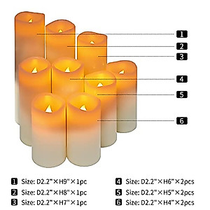 Baleid Flameless Candles Battery Operated 4" 5" 6" 7" 8" 9" Set of 9 Ivory White Real Wax Pillar LED Candles with Remote Control, Cycling 24 Hours Timer