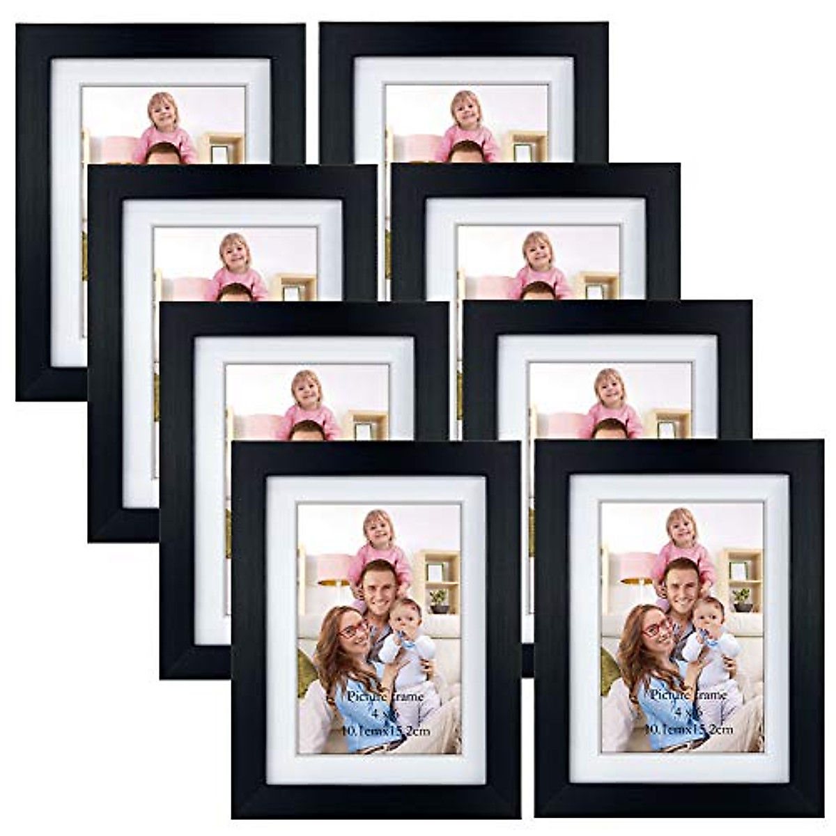 Giftgarden 4x6 Picture Frame Set of 8, Matted to Display 4 x 6 Photo with Mat or 5x7 without Mat for Wall or Tabletop Display, Black