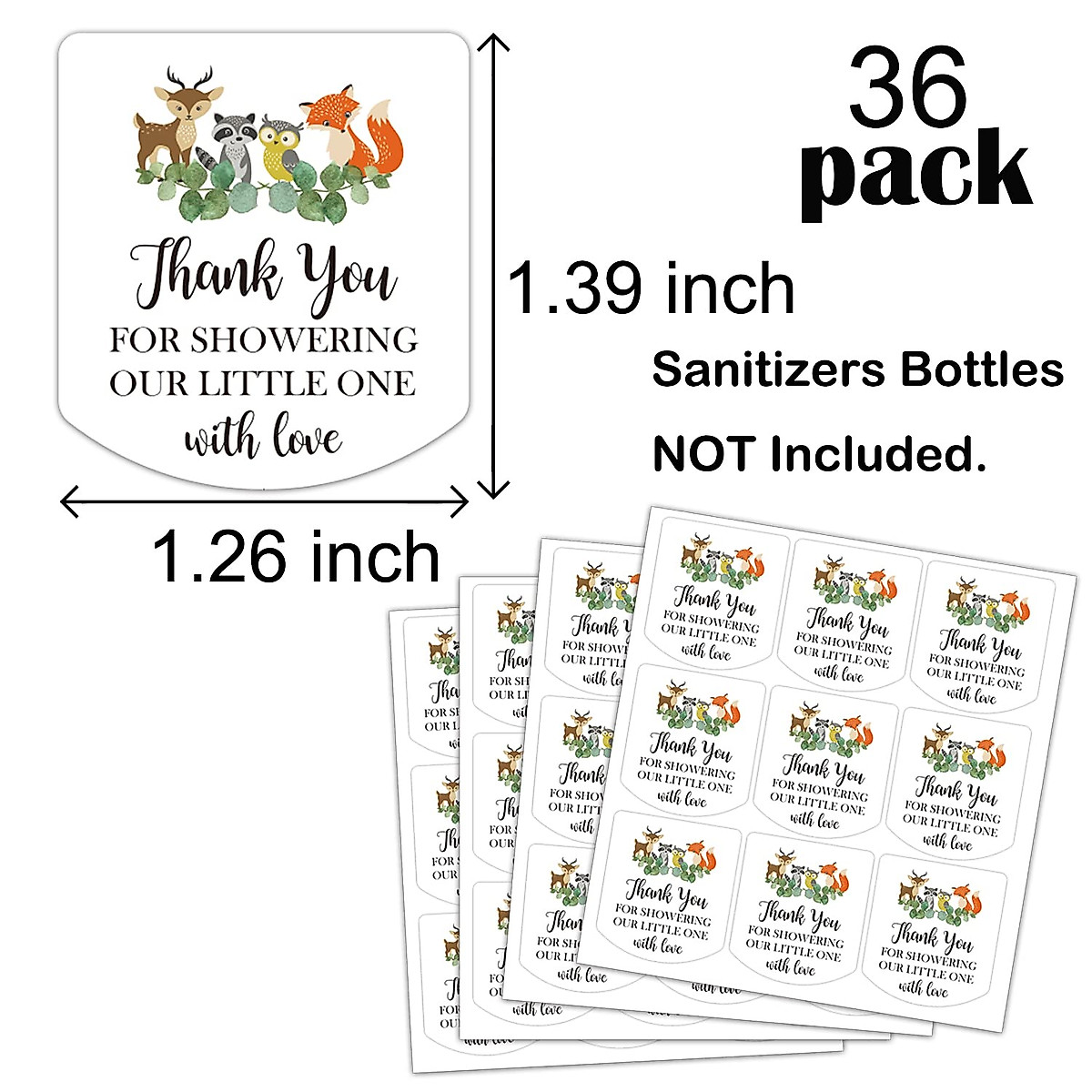 Hand Sanitizer Labels Thank You for Showering Our Little One with Love Stickers, Baby Shower Favor Stickers, Safari Baby Shower Party Favors., Green, 1.26 inch x 1.39 inch