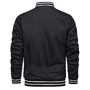 TACVASEN Black Track Jacket For Men Zipper Bomber Men's Jackets For Spring And Fall Men's Casual Jacket Outdoor Windbreaker Lightweight Bomber Jackets