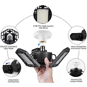 LED Garage Light - 6000 Lumen 2800K Warm White 60W, Three Leaf Led Garage Ceiling Lights -1 Pack
