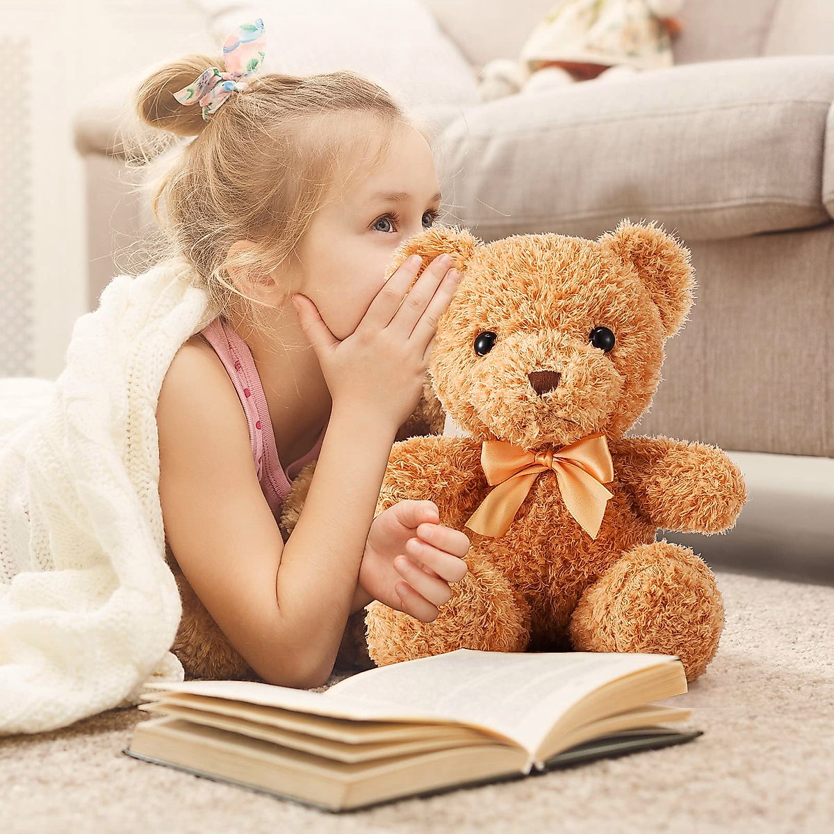 HyDren 18 Pcs Bear Stuffed Animals Bulk 12 Inch Soft Plush Bears Doll Small Stuffed Bear Toy with Bows for Girl Boy Baby Shower Christmas Birthday Decor Gift Party Favors (Light Brown)