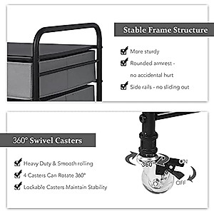 Mini Fridge Stand with Storage, KOZIDO 2-Tier Drawer Organization Rolling Cart for Mini Fridge, Dorm Fridge Stand with Grey Drawers, Metal Frame, Swivel Wheels