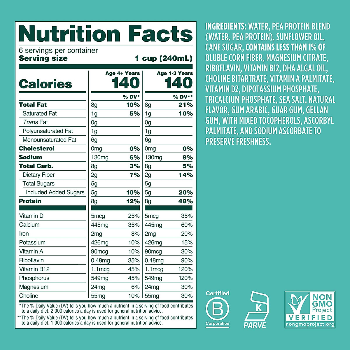 Ripple Non-Dairy Milks | Vegan Milk with 8g Pea Protein | Shelf Stable | Non-GMO. Plant Based, Gluten Free | 32 Fl Oz (Pack of 6) (32 Fl Oz (Pack of 6), Kids)