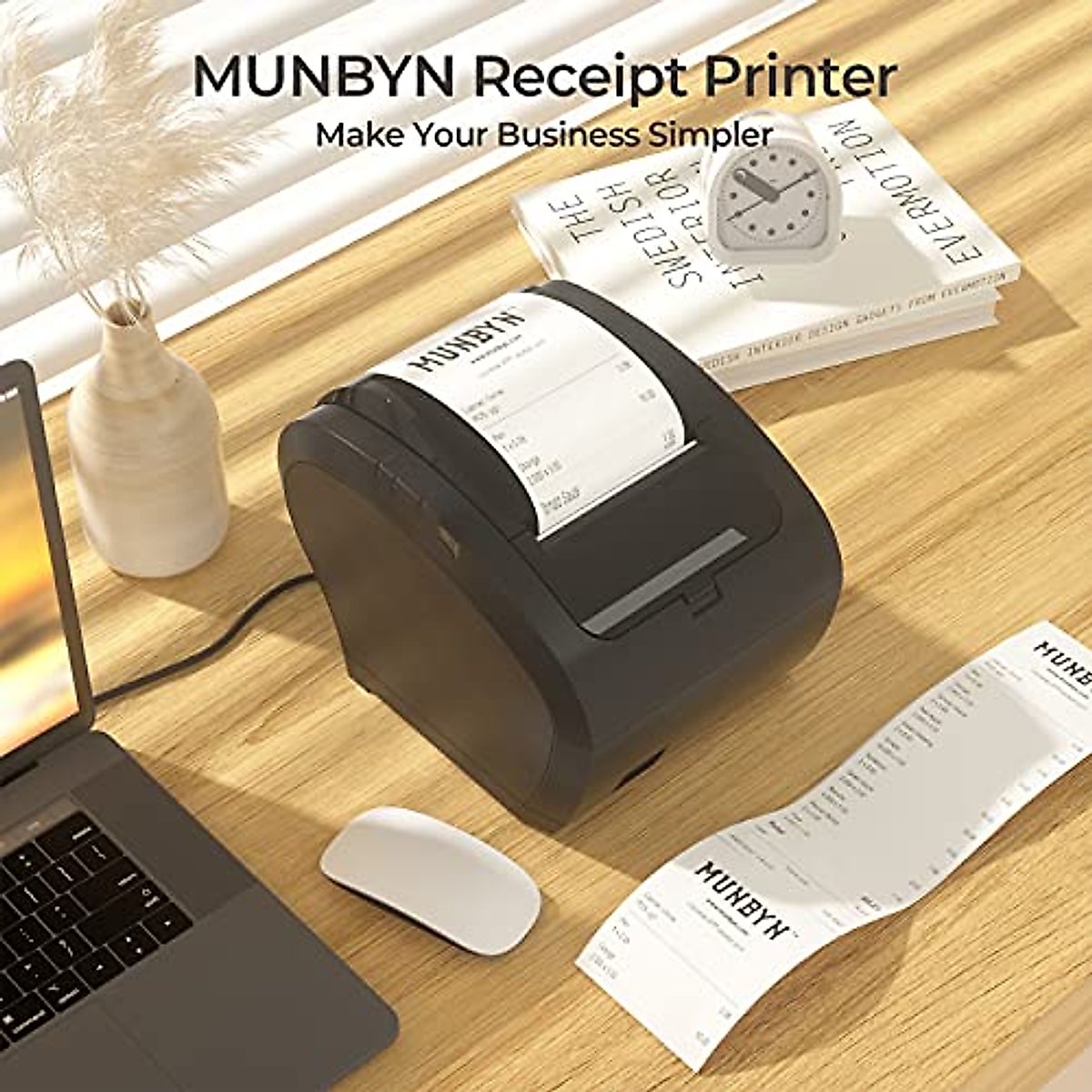 MUNBYN Bluetooth 5.0 POS Printer P047, 80mm Receipt Printer, Direct Thermal Printer with USB Serial Ethernet, Bluetooth, Android Windows PC