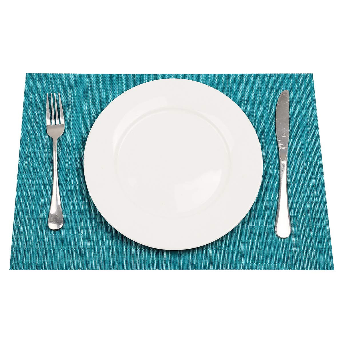 SHACOS Placemats Set of 6 Woven Vinyl Place Mats for Dining Table Wipe Clean Stain Resistant Table Mats (6, Teal Blue)