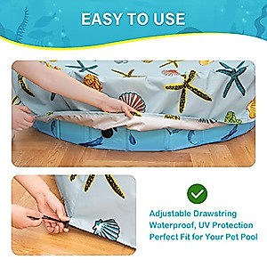 Ladadee Foldable Round Dog Swimming Pool Cover, for 48" Collapsible Outdoor Tub,PVC Coating Waterproof and UV Protection, Leakproof Washable Kiddie Pet Small Paddling Bath Accessories