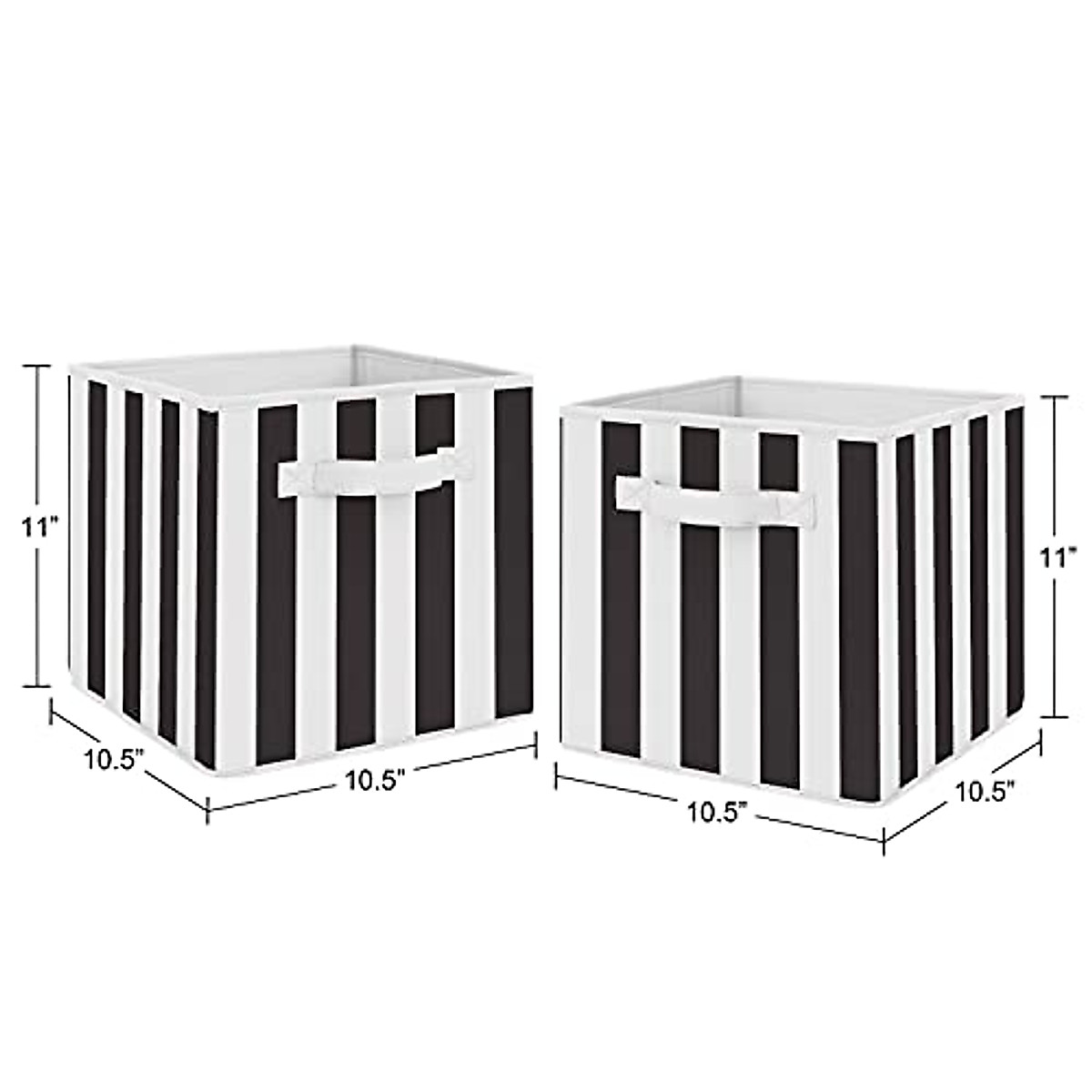 Sweet Jojo Designs Black Stripe Foldable Fabric Storage Cube Bins Boxes Organizer Toys Kids Baby Childrens - Set of 2 - Black and White for Paris Collection Gender Neutral