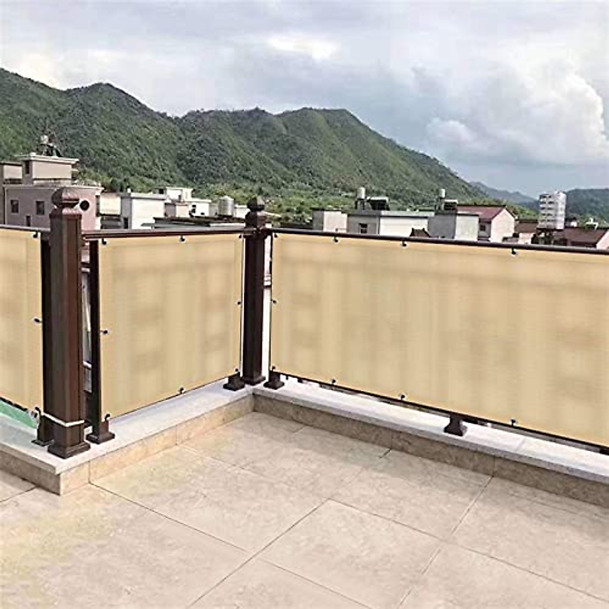 ALBN Balcony Screen Privacy Protection Outdoor Shading Net Windshield UV Protection HDPE Tear Resistant with Rope & Cable Ties, Height 1.1m/1.4m (Color : Beige, Size : 140x450cm)