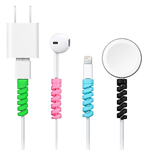 Jetec 24 Pcs Charger Cable Protector,Silicone Flexible Cable Saver,Spiral USB Mouse Wire Protector for Headphone Laptop Earphone Cell Phone Wrap Accessories(Black, Pink, Blue, Green)