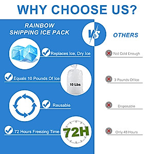 RAINBOW Dry Ice Packs for Shipping Long Lasting (8 Sheets, 12 Packs/Sheet), Reusable Lightweight Food Ice Pack Sheets for Lunch Boxes or Coolers, Shipping Frozen Food, 7" X 13" – Cut to Any Size