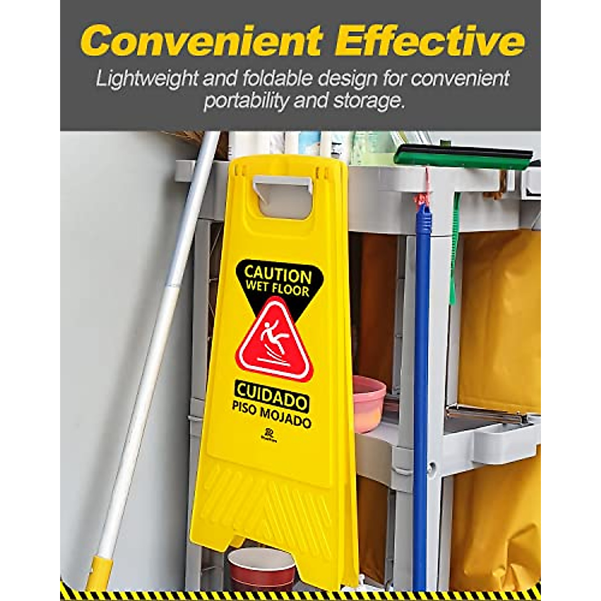 RoadHero 2 Pack Wet Floor Sign, 2-Sided Yellow Caution Signs, Bilingual Collapsible Warning Signs for Commercial Use 24"