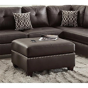 FANCUF Faux Leather Reversible Sectional Sofa with Ottoman in Espresso