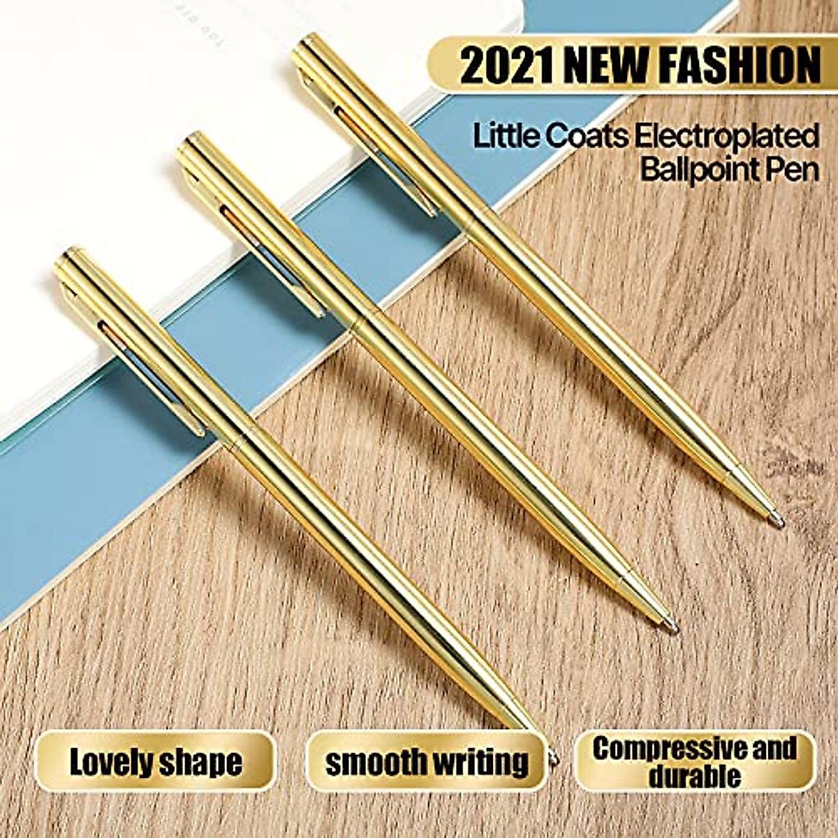 26 Pieces Slim Metallic Retractable Ballpoint Pens 1 mm Medium Point Black Ink Pen Nice Present for Wedding Business Office Supplies Teachers Students Graduation Present (Golden)