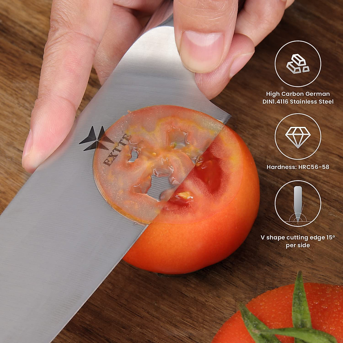 EXTTE Chef Knife 8 Inch, Professional Sharp Kitchen Knife, High Carbon German Stainless Steel Chef's Knives for Cooking, Rust Resistant with Ergonomic Pakkawood Full Tang Handle