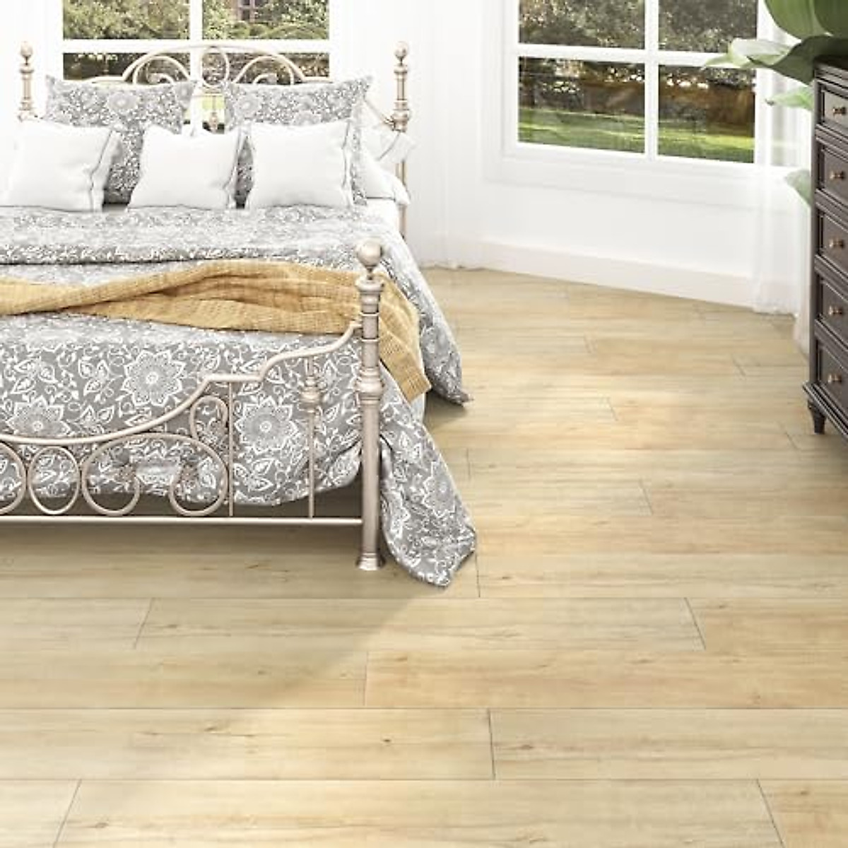 STICKEEP 6 x 36 in Floor Tile Peel and Stick Flooring Self Adheisve Wood Peel and Stick Floor Tile Bathroom Vinyl Floor Tiles Removable Vinyl Flooring Planks for Laundry Room Kitchen Stairs 4 PCS