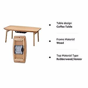 AZUMAYA Kotatsu Heater Folding Legs Table W36.0 x D20.0 x H14.5 Inches Natural Oak and Rubber Wood Material Home and Living Natural Oak Wooden Color ELFI-901OAK