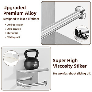 Adhesive Towel Hooks and Toilet Paper Holder Set, self Adhesive or Screw in Wall Mounted Toilet Paper roll Holder, rustproof Bathroom Tissue Holder Toilet Paper Holder with Phone Shelf (Silver)