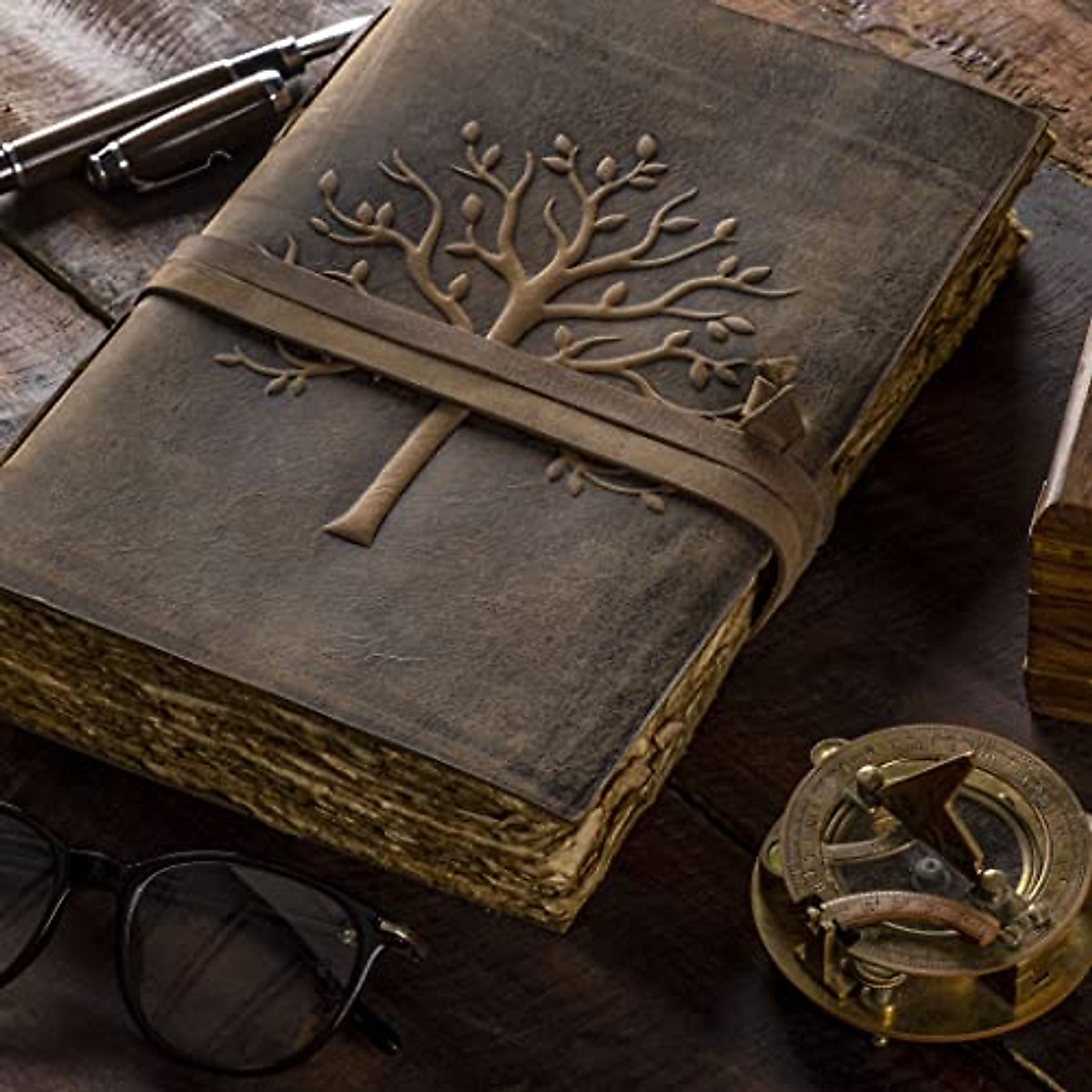 Vintage Leather Journal Tree of Life-Leather Bound Journal-Antique Paper-Beautiful Embossed Tree Leather Sketchbook - For Drawing Sketching and Writing-240 Pages