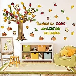 CY2SIDE 80PCS Fall Thankful for God’s Unbeleafable Blessings Cutouts for Bulletin Board Border Sets Maple Leaves Pumpkin Thankful Trees Cutout Trim Borders Religious Sunday School Bulletin Board Decor