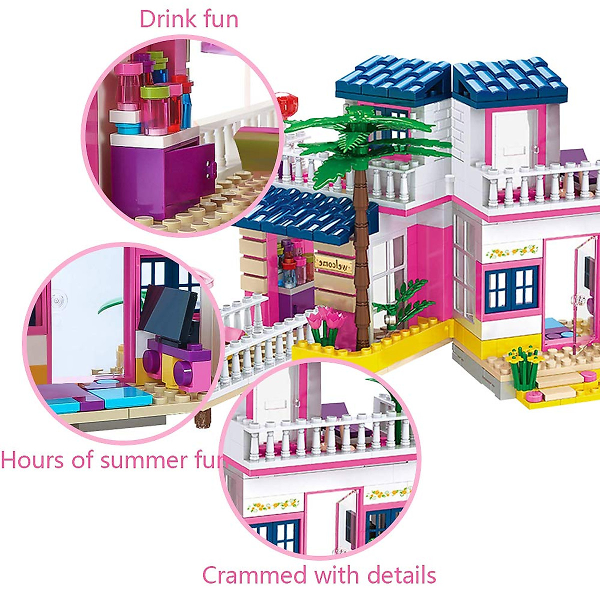 DEFICOSY Girls House Building Sets Seaside Villa Building Blocks Toys with Flowers, Trees and Plants, Friends Beach Hut Building Kit for Kids and Girls Aged 6 and up 360 Pieces