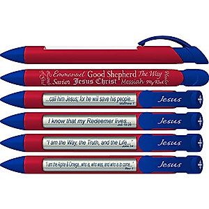 Greeting Pen "Names of Jesus" Scripture Pens, Scripture Verses with Rotating Messages, 6 Pen Set (36034)