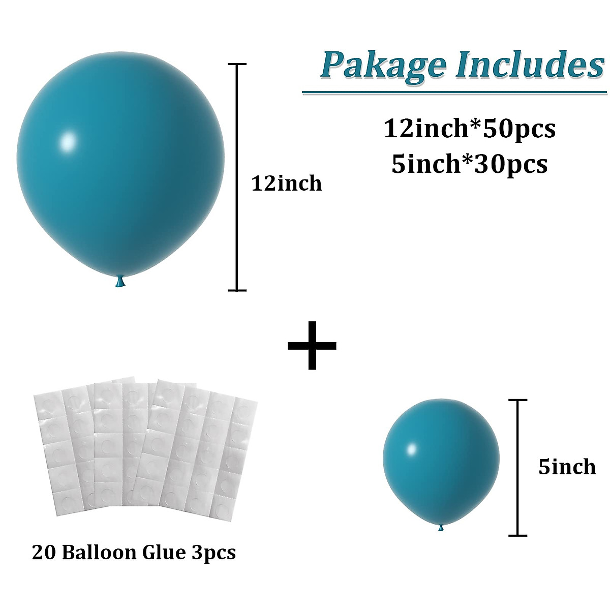 Janinus Turquoise Blue Balloons Garland Arch Kit Peacock Blue Balloons 12Inch 5Inch Turquoise Balloons Different Sizes 80PCS for Baby Shower/Gender Reveal/Wedding/Whale Theme Party Decorations