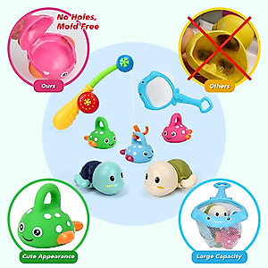 Bath Toys Fish Set, Fishing Game w/ Swimming Tortoise, Fishing Pole & Net, Fish Game Bathtub Water Table Shower Pool Bathroom Toy for Toddlers Baby Kids Infants Boys Girls