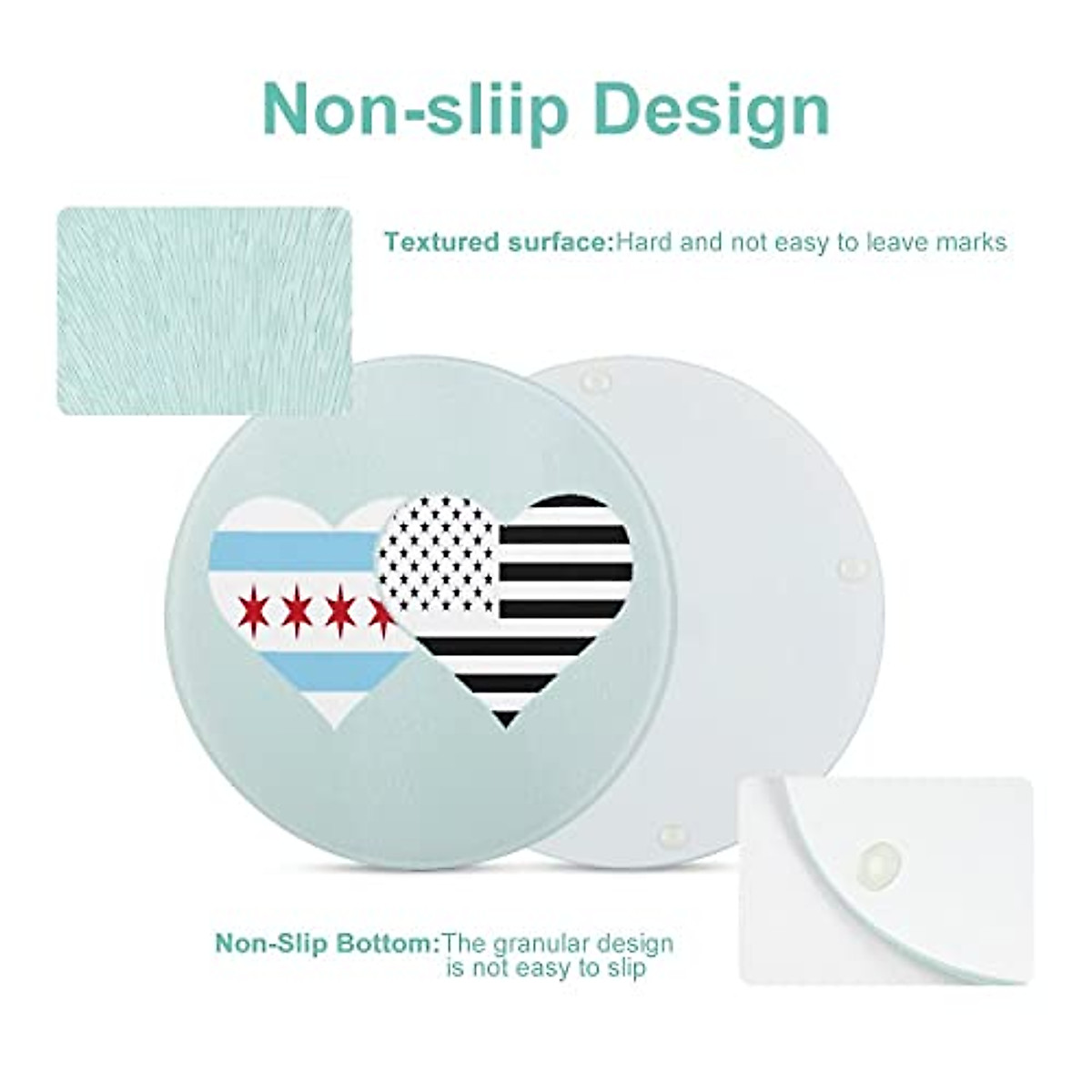 Chicago Flag and American Flag Glass Cutting Board Round Kitchen Decorative Chopping Blocks Mats Food Tray for Men Women