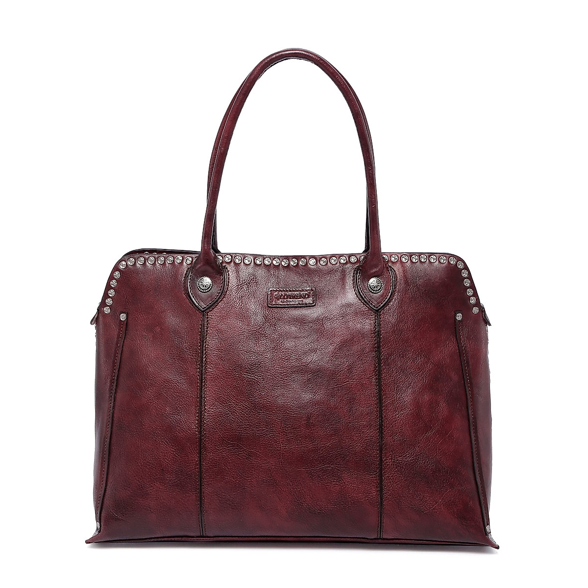 OLD TREND Genuine Leather Soul Stud Satchel Tote Bag Office Daily Handbage (Rusty Red)