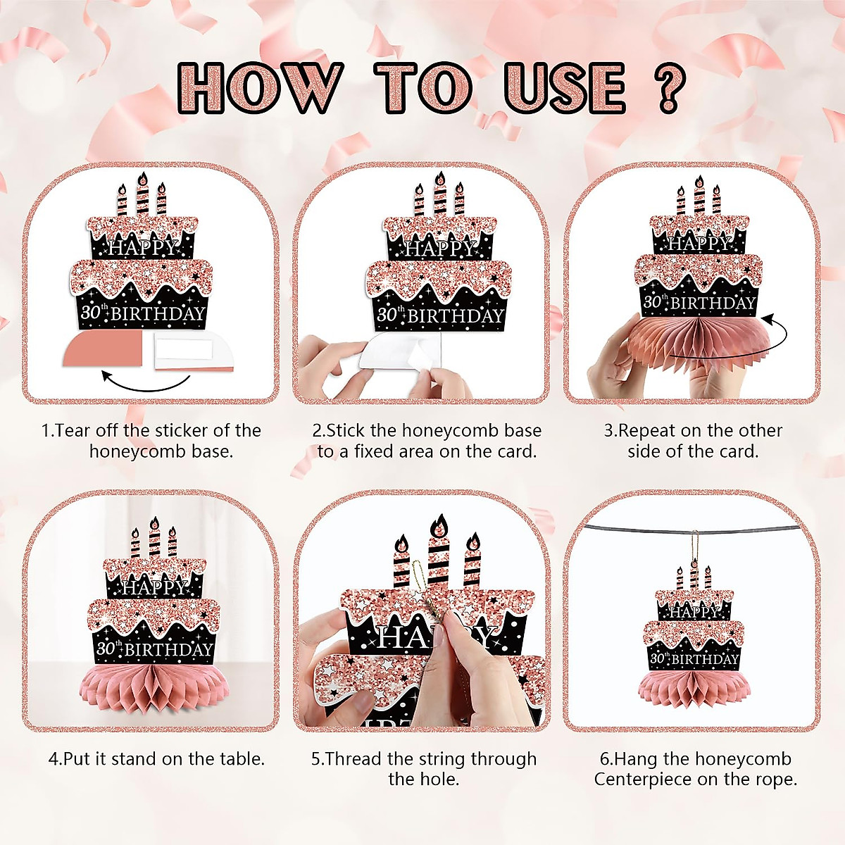 LITAUS, Rose Gold 30th Birthday Decorations Honeycomb Centerpieces for Table - Pack of 9 | 30 th Birthday Table Decorations for Women | 30th Birthday Party Supplies