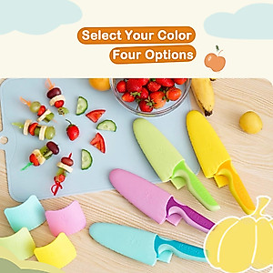 Kids Knife Set for Real Cooking, Friendly Safety Knife for Kids, Stainless Steel Child Chef Knife with Finger Protector, Round Tip Kids Knife for Cutting, Serrated Edges (green)