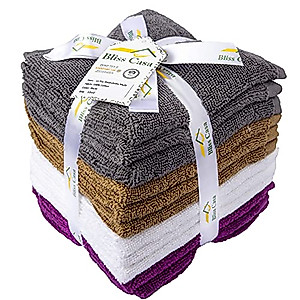 Bliss Casa Washcloths Set (12 x 12 Inch, 12 Pack) – 100% Cotton Washcloths for Face, Highly Absorbent Soft Face Towels, and Quick Drying Fingertip Towels for Daily Use (Multi, Mix)